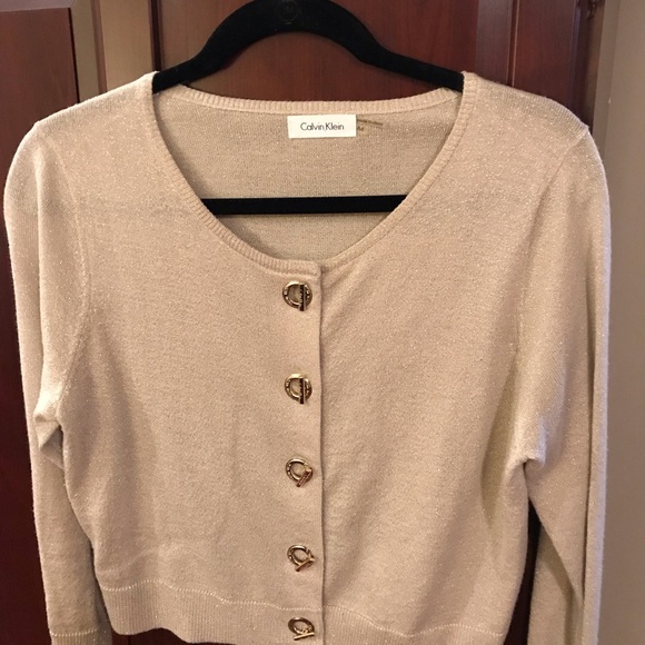Calvin Klein | Sweaters | Calvin Klein Gold Metallic Cropped Cardigan ...